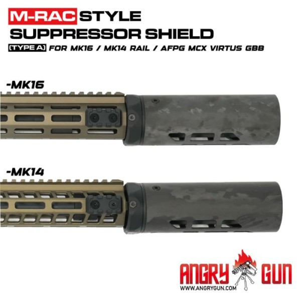 ANGRY GUN M-RAC STYLE SUPPRSSOR SHIELD (TYPE A) - BLACK CARBON 6.5 INCH