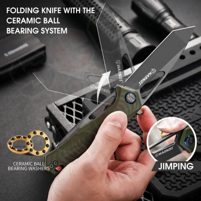 HARNDS Alcor Folding Knives- Green- Gray Titanium